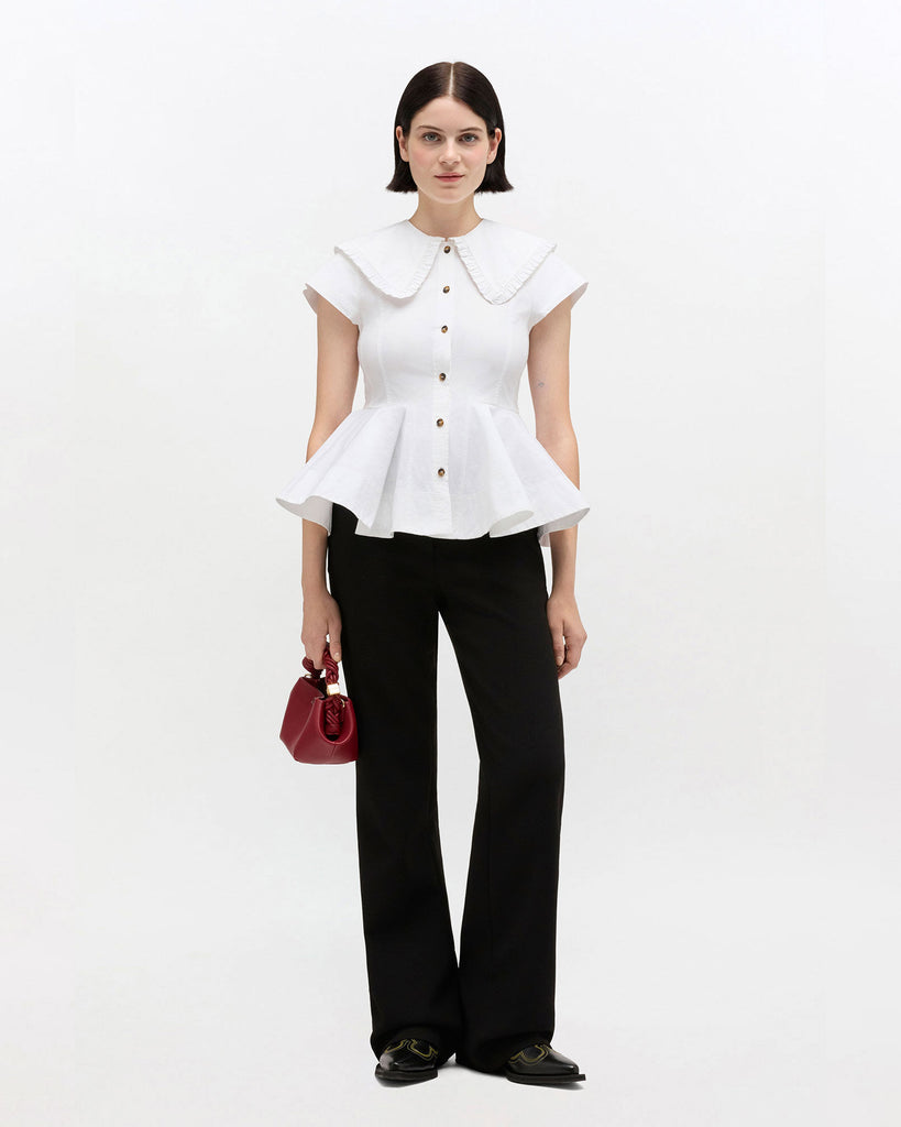 Stretch Cotton Peter Pan Collar Shirt | GANNI | WORKSHOP